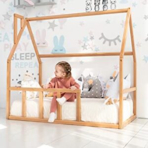 BUSYWOOD House Bed for Kids - Toddler Bed - Platform Bed Frame - Montessori Floor Bed - Full Size Bed - Queen Bedframe, Natural Wood (FLOOR BED FOR SLEEPING ONLY)