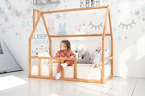 BUSYWOOD House Bed for Kids - Toddler Bed - Platform Bed Frame - Montessori Floor Bed - Full Size Bed - Queen Bedframe, Natural Wood (FLOOR BED FOR SLEEPING ONLY)