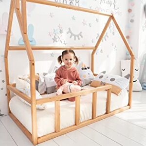 BUSYWOOD House Bed for Kids - Toddler Bed - Platform Bed Frame - Montessori Floor Bed - Full Size Bed - Queen Bedframe, Natural Wood (FLOOR BED FOR SLEEPING ONLY)