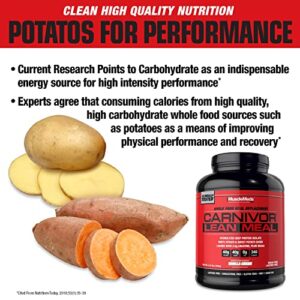 MuscleMeds CARNIVOR LEAN MEAL whole food meal replacement shake, MRE, beef protein isolate, white potato, sweet potato, 40g protein, 40 g carbs, lactose free, sugar free, Vanilla Cream 20 servings