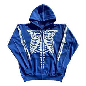 women butterfly skull long sleeve zip up hoodie jacket lightweight sweatshirt coat with kangaroo pocket (u1 skeleton blue, m)