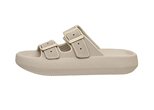 CUSHIONAIRE Women's Fame recovery slide sandals with +Comfort, Khaki 7