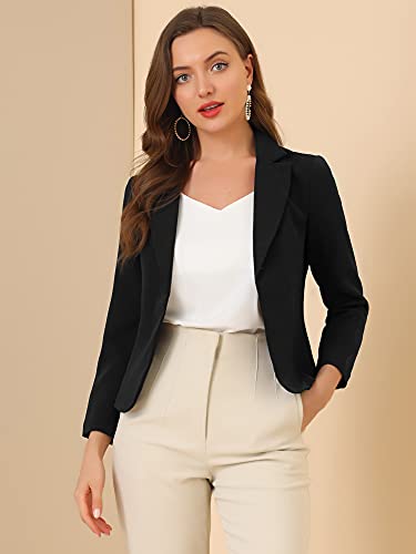 Allegra K Women's Open Front Office Work Business Casual Crop Suit Blazer Jacket Small Black-Solid