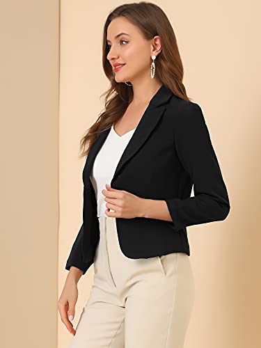 Allegra K Women's Open Front Office Work Business Casual Crop Suit Blazer Jacket Small Black-Solid