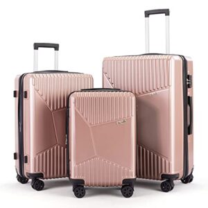 vlive 3 pieces luggage set for women, expandable luggage set with tsa lock, suitcase with wheel set (rose gold)