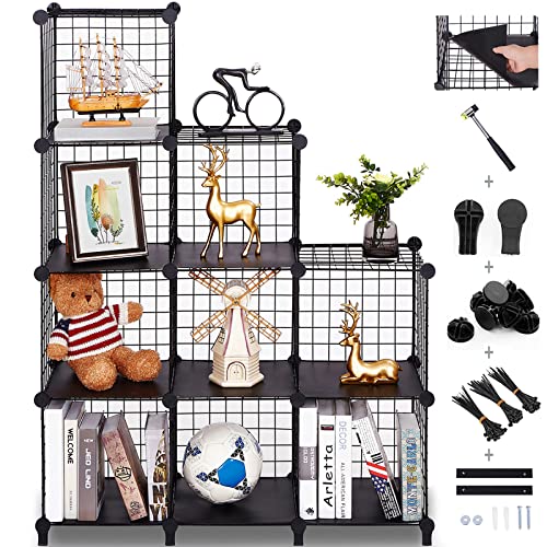 ANWBROAD Wire Cube Storage Organizer, 9 Cube Metal Grid, Wire Shelves Organizer, C grids Panels, Closet Organizer Shelves, Ideal for Bedroom Living Room Office 11.8” x 11.8” Black ULWT009B