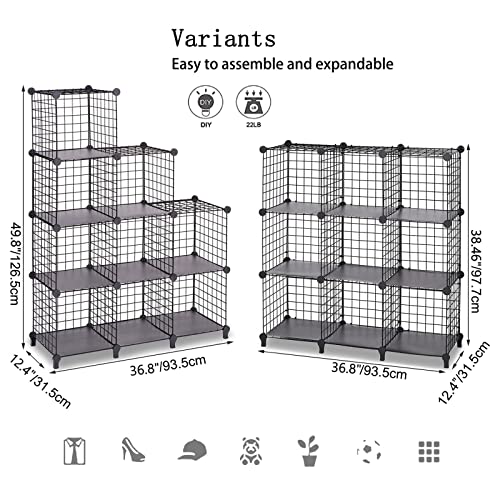 ANWBROAD Wire Cube Storage Organizer, 9 Cube Metal Grid, Wire Shelves Organizer, C grids Panels, Closet Organizer Shelves, Ideal for Bedroom Living Room Office 11.8” x 11.8” Black ULWT009B