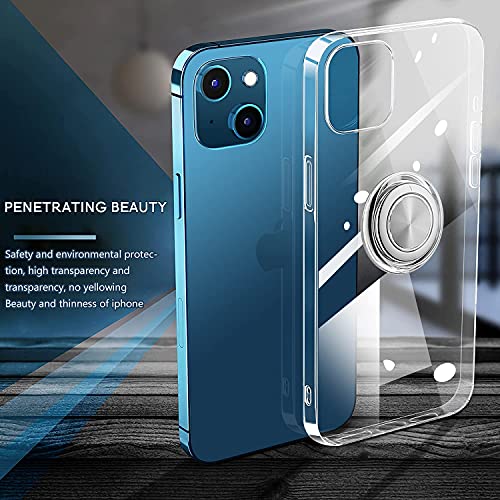 Guuboly Crystal Clear Designed for iPhone 13 Mini Case with Ring Holder Kickstand Soft Transparent Silicone Flexible Shockproof TPU Cover Protective Phone Case Slim Thin, 5.4 inch