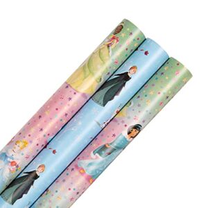 hallmark disney frozen & princess multi-roll christmas 12m wrapping paper pack - 3 rolls in 2 designs