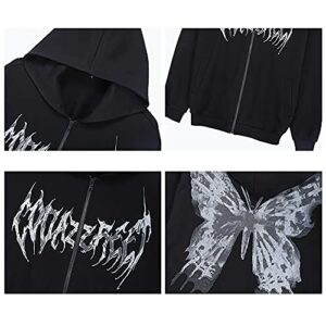 MISSACTIVER Women’s Casual Graphic Printed Hoodies Oversized Zip Up 90S E-Girl Streetwear Grunge Jacket Black