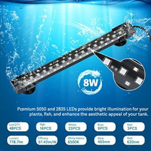 hygger 24/7 Mode Submersible Aquarium LED Light, Full Spectrum Hidden Fish Tank Light with 3 Rows Beads 7 Colors Auto On Off Sunrise-Daylight-Moonlight, Adjustable Timer Brightness 8W