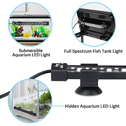 hygger 24/7 Mode Submersible Aquarium LED Light, Full Spectrum Hidden Fish Tank Light with 3 Rows Beads 7 Colors Auto On Off Sunrise-Daylight-Moonlight, Adjustable Timer Brightness 8W