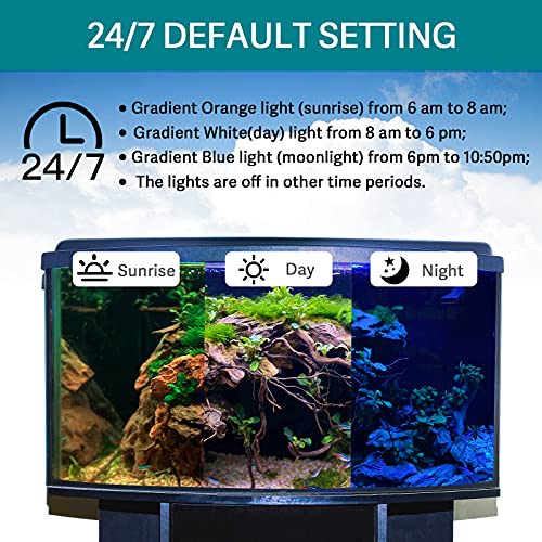 hygger 24/7 Mode Submersible Aquarium LED Light, Full Spectrum Hidden Fish Tank Light with 3 Rows Beads 7 Colors Auto On Off Sunrise-Daylight-Moonlight, Adjustable Timer Brightness 8W