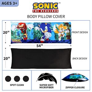 Sonic The Hedgehog Bedding Super Soft Microfiber Zippered Body Pillow Cover, 54 in x 20 in, (Official Sega Sonic Product) Anime