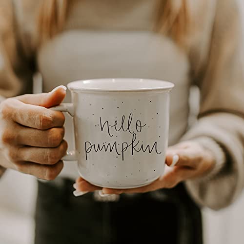 Sweet Water Decor Fall Coffee Mugs | Seasonal 16oz Ceramic Campfire Coffee Cup | Microwave & Dishwasher Safe Autumn Mug Great for Halloween, Pumpkin Spice Lattes & Thanksgiving (Hello Pumpkin)