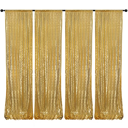 WENMER Gold Sequin Backdrop Curtain 4 Pcs 2 x 8FT Sequin Backdrops Shimmer Photo Backdrop Background Curtains Glitter Curtain Backdrop for Party Decoration Photo Studio