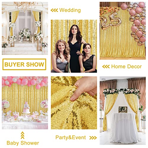 WENMER Gold Sequin Backdrop Curtain 4 Pcs 2 x 8FT Sequin Backdrops Shimmer Photo Backdrop Background Curtains Glitter Curtain Backdrop for Party Decoration Photo Studio