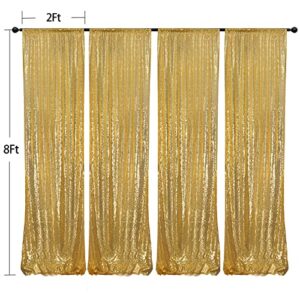 WENMER Gold Sequin Backdrop Curtain 4 Pcs 2 x 8FT Sequin Backdrops Shimmer Photo Backdrop Background Curtains Glitter Curtain Backdrop for Party Decoration Photo Studio