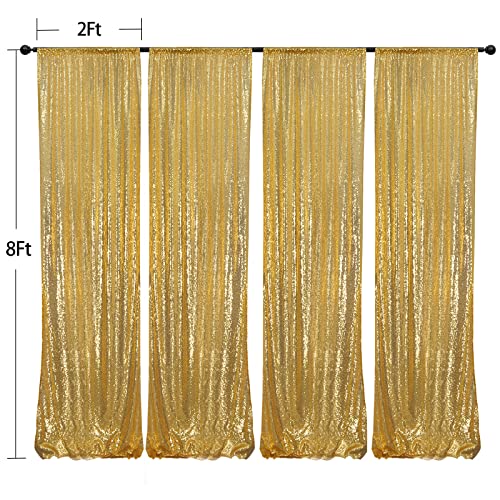 WENMER Gold Sequin Backdrop Curtain 4 Pcs 2 x 8FT Sequin Backdrops Shimmer Photo Backdrop Background Curtains Glitter Curtain Backdrop for Party Decoration Photo Studio