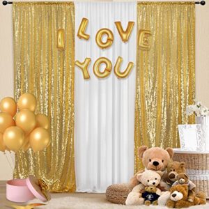 WENMER Gold Sequin Backdrop Curtain 4 Pcs 2 x 8FT Sequin Backdrops Shimmer Photo Backdrop Background Curtains Glitter Curtain Backdrop for Party Decoration Photo Studio