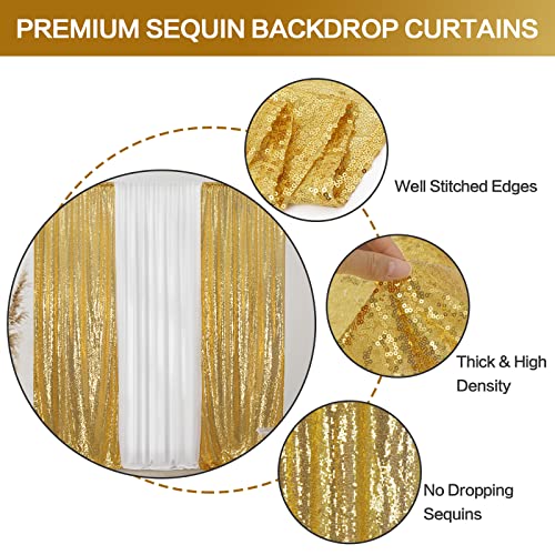 WENMER Gold Sequin Backdrop Curtain 4 Pcs 2 x 8FT Sequin Backdrops Shimmer Photo Backdrop Background Curtains Glitter Curtain Backdrop for Party Decoration Photo Studio