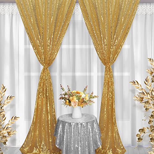 WENMER Gold Sequin Backdrop Curtain 4 Pcs 2 x 8FT Sequin Backdrops Shimmer Photo Backdrop Background Curtains Glitter Curtain Backdrop for Party Decoration Photo Studio