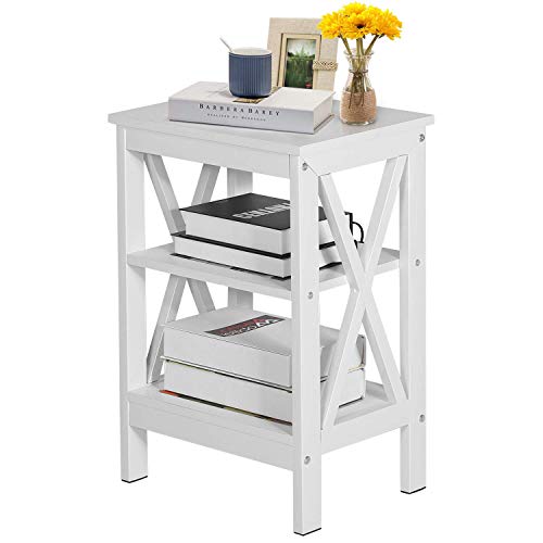 VECELO Modern X-Design Night Stand, Nightstands End Storage Versatile Shelf Side Table,Easy Assembly, Pearl White