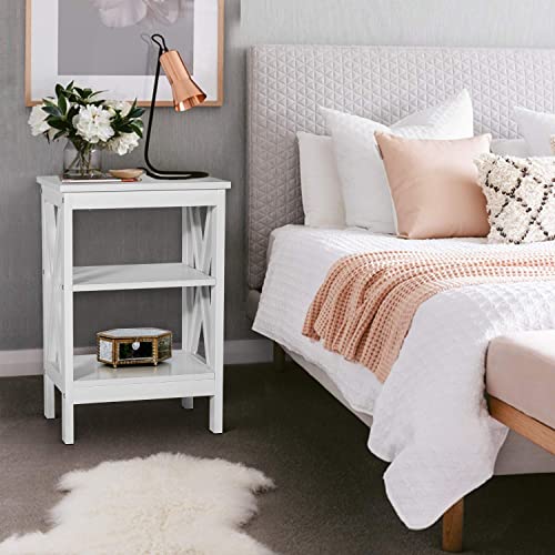 VECELO Modern X-Design Night Stand, Nightstands End Storage Versatile Shelf Side Table,Easy Assembly, Pearl White