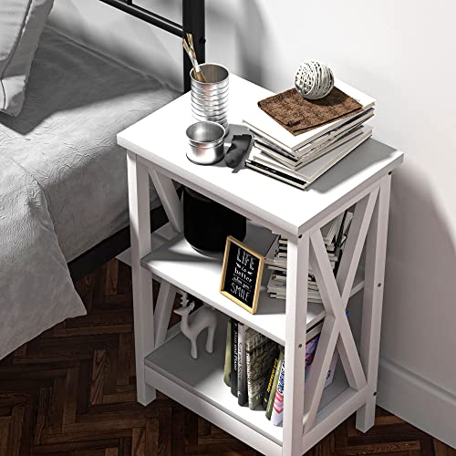 VECELO Modern X-Design Night Stand, Nightstands End Storage Versatile Shelf Side Table,Easy Assembly, Pearl White