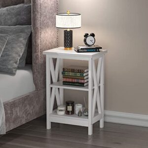 VECELO Modern X-Design Night Stand, Nightstands End Storage Versatile Shelf Side Table,Easy Assembly, Pearl White