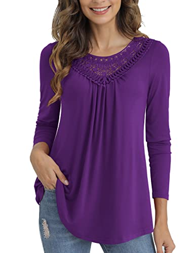 a.Jesdani Plus Size Tops for Womens Tops Womens Long Sleeve Tops Casual Tunic Lace Top Purple, 4x