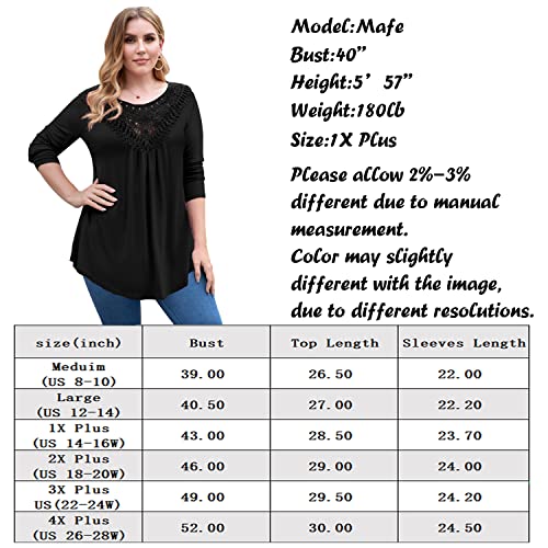 a.Jesdani Plus Size Tops for Womens Tops Womens Long Sleeve Tops Casual Tunic Lace Top Purple, 4x