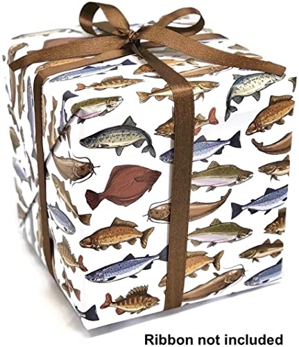 Stesha Party Fishing Gift Wrap Fish Wrapping Paper Men - Folded Flat 30 x 20 Inch - 3 Sheets