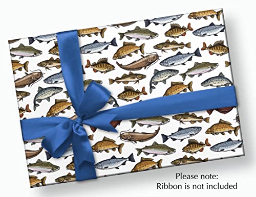 Stesha Party Fishing Gift Wrap Fish Wrapping Paper Men - Folded Flat 30 x 20 Inch - 3 Sheets