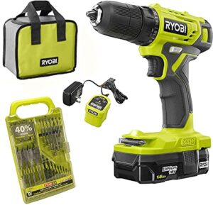 ryobi 18v one+ 3/8 in. drill driver kit bundle set with bonus bits, and tool bag