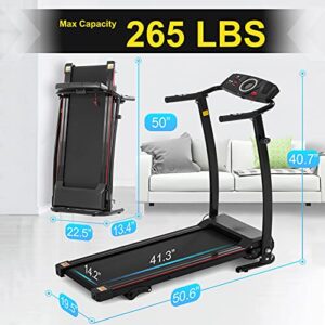 FYC Folding Treadmills for Home - 2.25HP Electric Treadmill 265 LBS Weight Capacity, Easy Assemble with Incline/LCD Display, Portable Running Walking Workout for Home Gym Saver Space