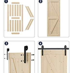 WINSOON 30in x 84 in Sliding Barn Door Interior Paneled Slab, DIY Unfinished Barn Doors Solid Spruce Wood, K Frame Planks, Pre-Drilled, Bottom Grooved, Easy to Install, Natural