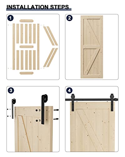 WINSOON 30in x 84 in Sliding Barn Door Interior Paneled Slab, DIY Unfinished Barn Doors Solid Spruce Wood, K Frame Planks, Pre-Drilled, Bottom Grooved, Easy to Install, Natural