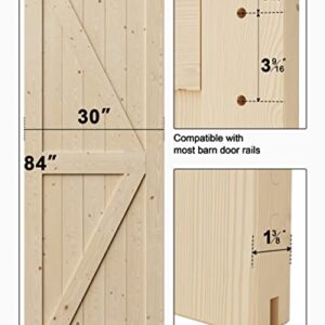 WINSOON 30in x 84 in Sliding Barn Door Interior Paneled Slab, DIY Unfinished Barn Doors Solid Spruce Wood, K Frame Planks, Pre-Drilled, Bottom Grooved, Easy to Install, Natural