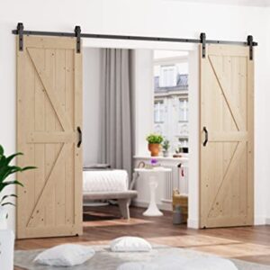 WINSOON 30in x 84 in Sliding Barn Door Interior Paneled Slab, DIY Unfinished Barn Doors Solid Spruce Wood, K Frame Planks, Pre-Drilled, Bottom Grooved, Easy to Install, Natural