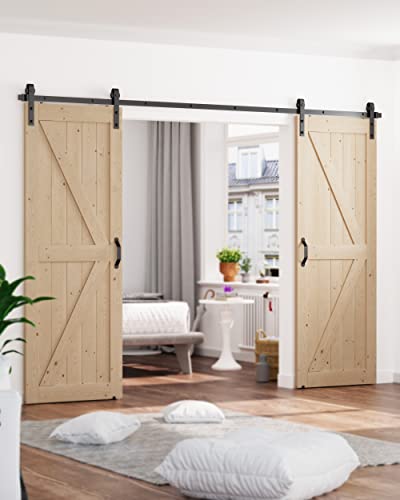 WINSOON 30in x 84 in Sliding Barn Door Interior Paneled Slab, DIY Unfinished Barn Doors Solid Spruce Wood, K Frame Planks, Pre-Drilled, Bottom Grooved, Easy to Install, Natural