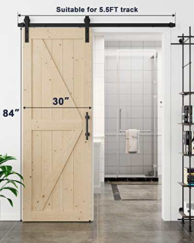 WINSOON 30in x 84 in Sliding Barn Door Interior Paneled Slab, DIY Unfinished Barn Doors Solid Spruce Wood, K Frame Planks, Pre-Drilled, Bottom Grooved, Easy to Install, Natural