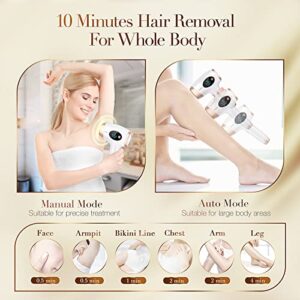 Laser Hair Removal, Upgraded 999,900 Flashes IPL Permanent Hair Removal, 3-in-1 Hair Removal Device with 9 Levels Adjustable for Women & Men's Facial Legs Arms Bikini Line at-Home Use (White）