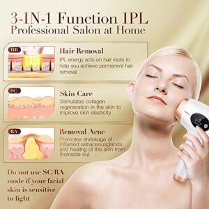 Laser Hair Removal, Upgraded 999,900 Flashes IPL Permanent Hair Removal, 3-in-1 Hair Removal Device with 9 Levels Adjustable for Women & Men's Facial Legs Arms Bikini Line at-Home Use (White）