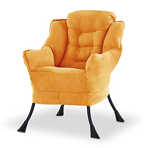 Modern Lazy Chair Single Lazy Sofa, Comfy Reclining Armchair-Soft Lounge Chair with Side Pockets/Thick Cushion/High Load-Bearing Steel Frame for Living Room, Bedroom, Office,Dormitory (Yellow)