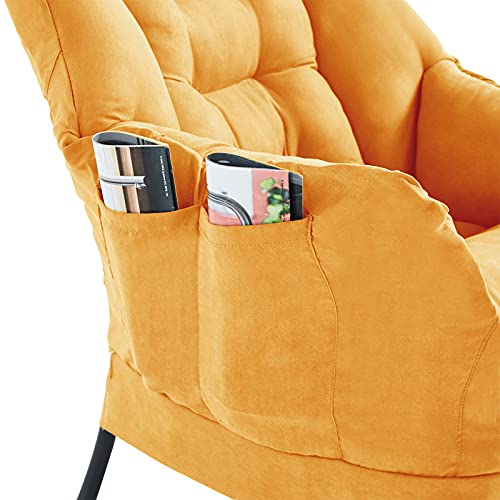 Modern Lazy Chair Single Lazy Sofa, Comfy Reclining Armchair-Soft Lounge Chair with Side Pockets/Thick Cushion/High Load-Bearing Steel Frame for Living Room, Bedroom, Office,Dormitory (Yellow)