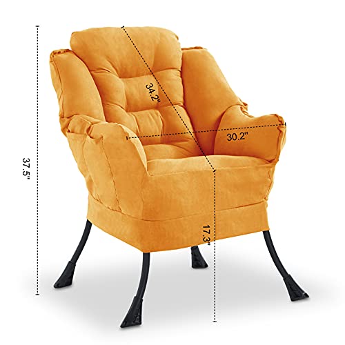 Modern Lazy Chair Single Lazy Sofa, Comfy Reclining Armchair-Soft Lounge Chair with Side Pockets/Thick Cushion/High Load-Bearing Steel Frame for Living Room, Bedroom, Office,Dormitory (Yellow)