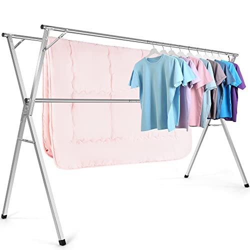 HYNAWIN Clothes Drying Racks, Upgraded Stainless Steel Laundry Drying Rack, Heavy Duty Collapsible Garment Rack, Clothes Storage Rack for Indoor Outdoor, 2M/79 in