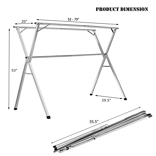 HYNAWIN Clothes Drying Racks, Upgraded Stainless Steel Laundry Drying Rack, Heavy Duty Collapsible Garment Rack, Clothes Storage Rack for Indoor Outdoor, 2M/79 in