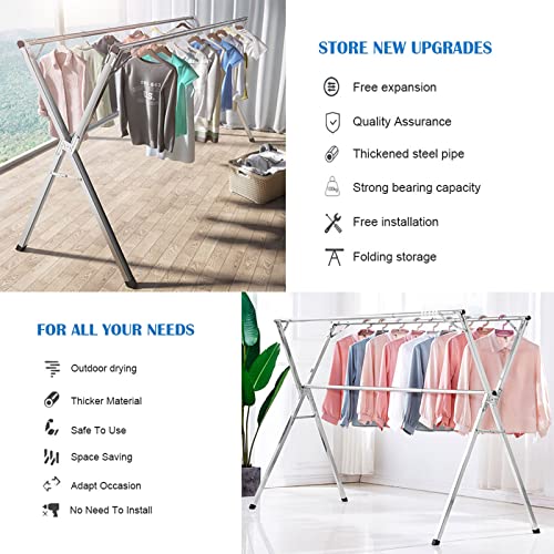 HYNAWIN Clothes Drying Racks, Upgraded Stainless Steel Laundry Drying Rack, Heavy Duty Collapsible Garment Rack, Clothes Storage Rack for Indoor Outdoor, 2M/79 in